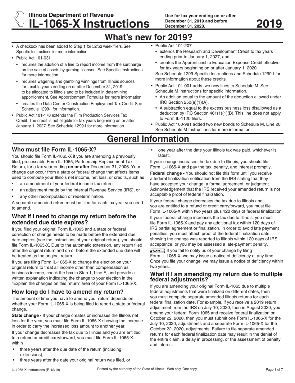 Download Instructions for Form IL-1065-X amended Partnership ...