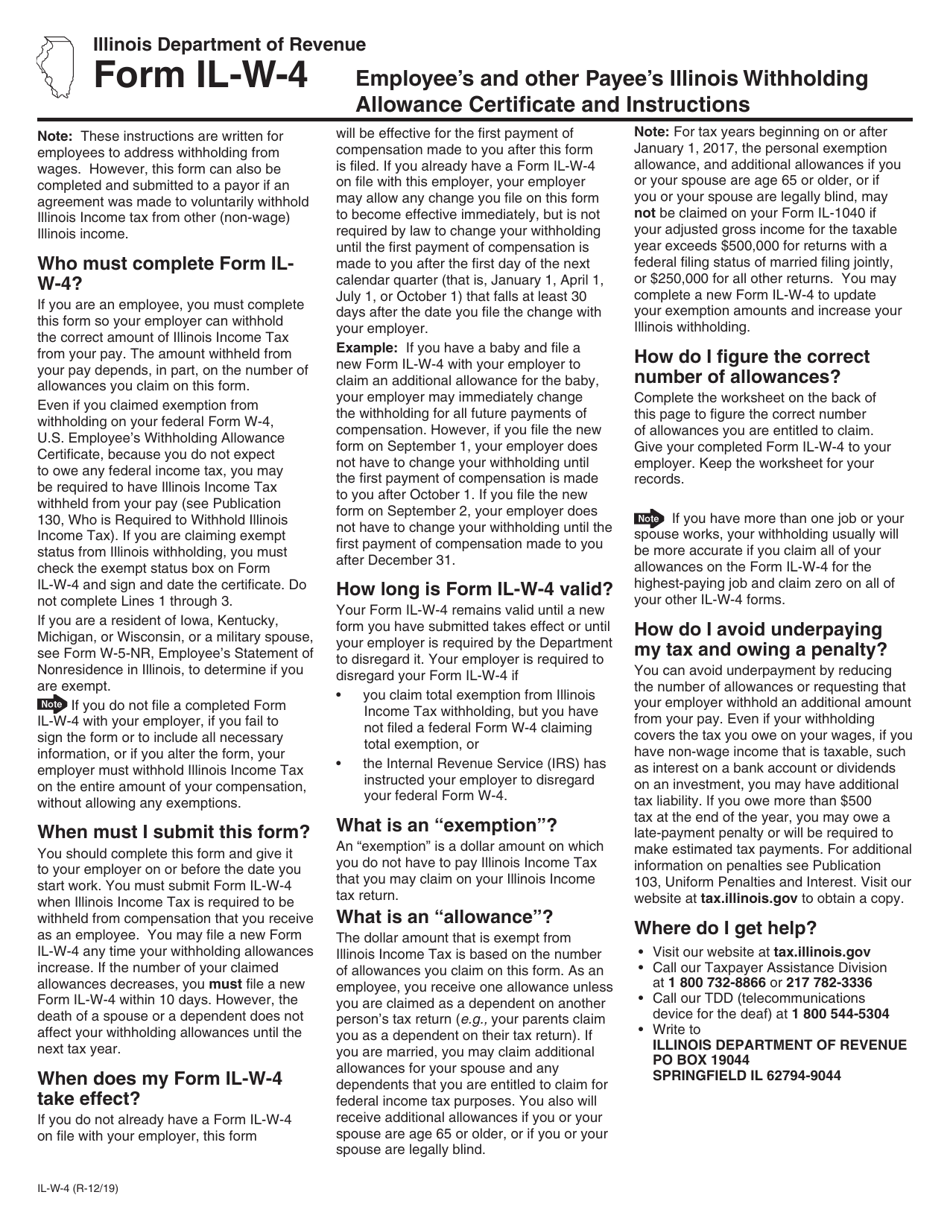 Form IL-W-4 Download Fillable PDF or Fill Online Employee's Illinois ...