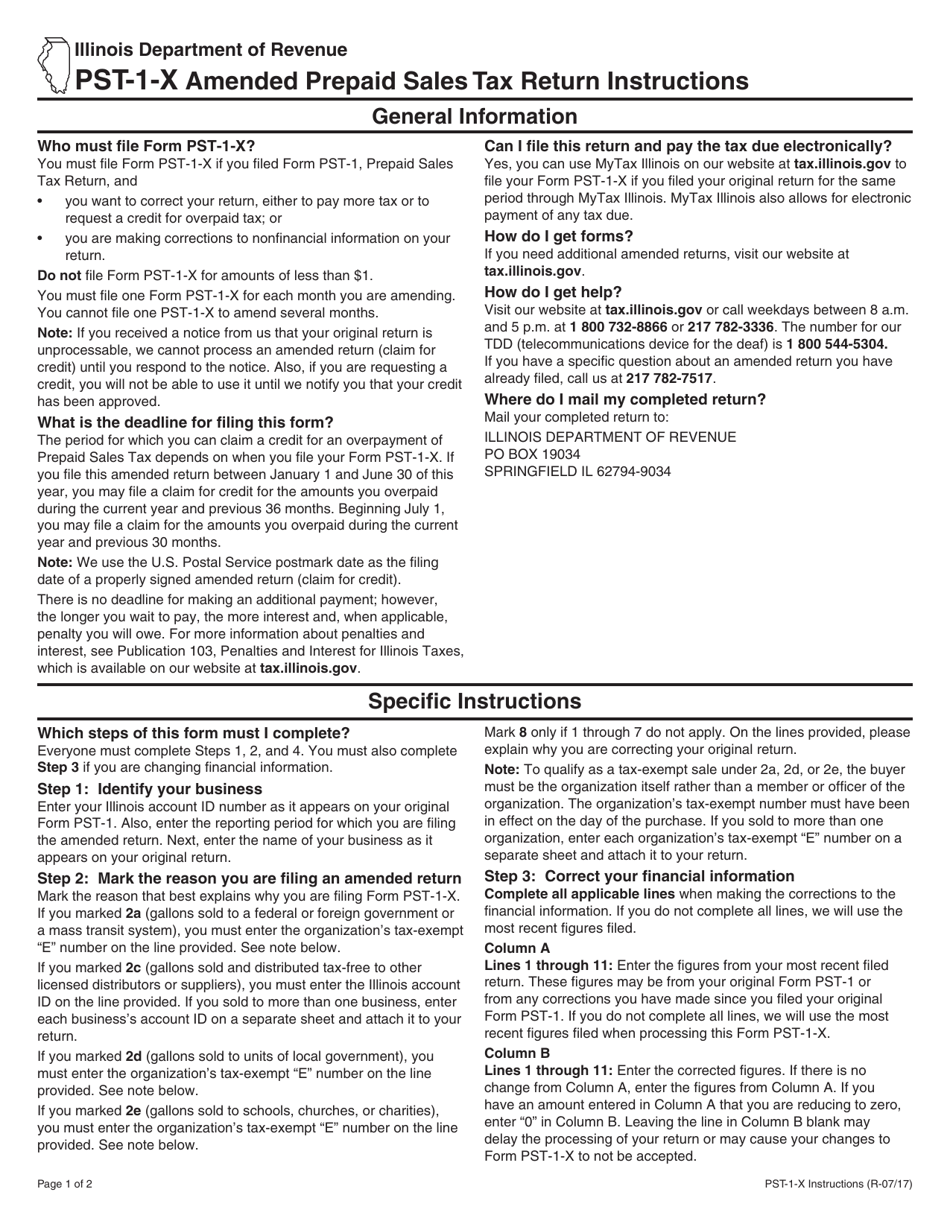 Download Instructions for Form PST-1-X, 035 Amended Prepaid Sales Tax ...