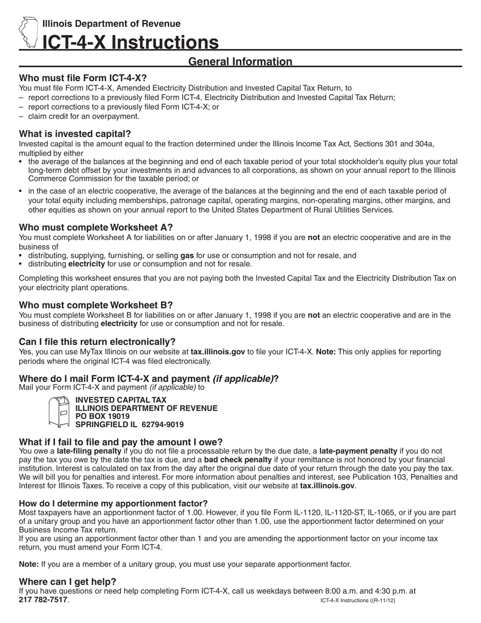 Download Instructions for Form ICT-4-X, 493 Amended Electricity ...