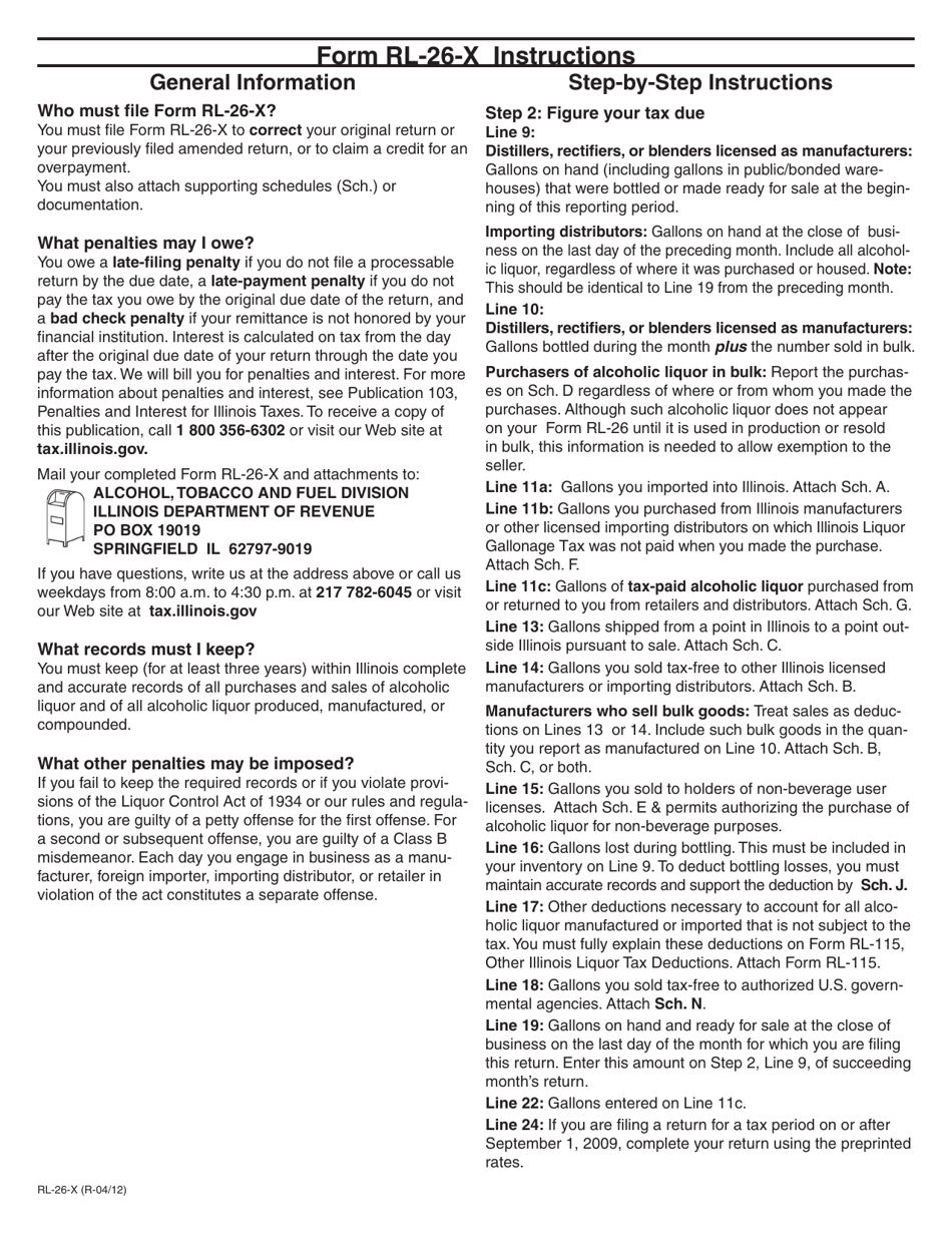 Download Instructions for Form RL-26-X Amended Liquor Revenue Return ...