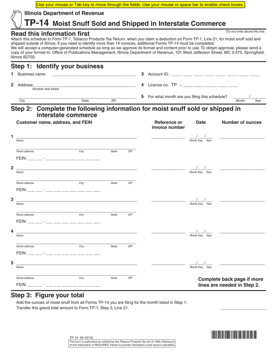 Form TP-14 - Fill Out, Sign Online and Download Fillable PDF, Illinois ...