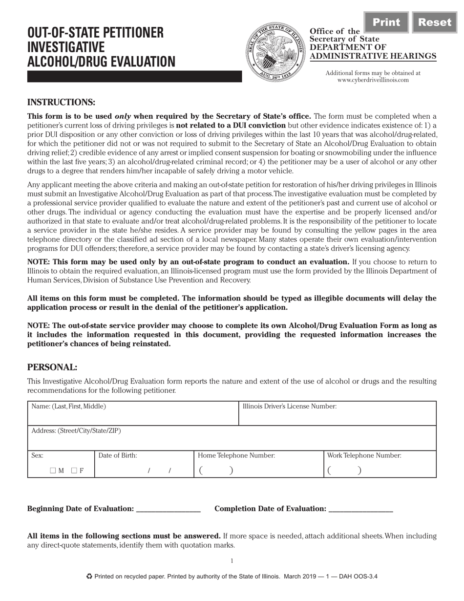 Form DAH OOS3 - Fill Out, Sign Online and Download Fillable PDF ...