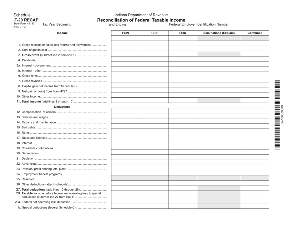 State Form 49190 Schedule IT-20 RECAP - Fill Out, Sign Online and ...