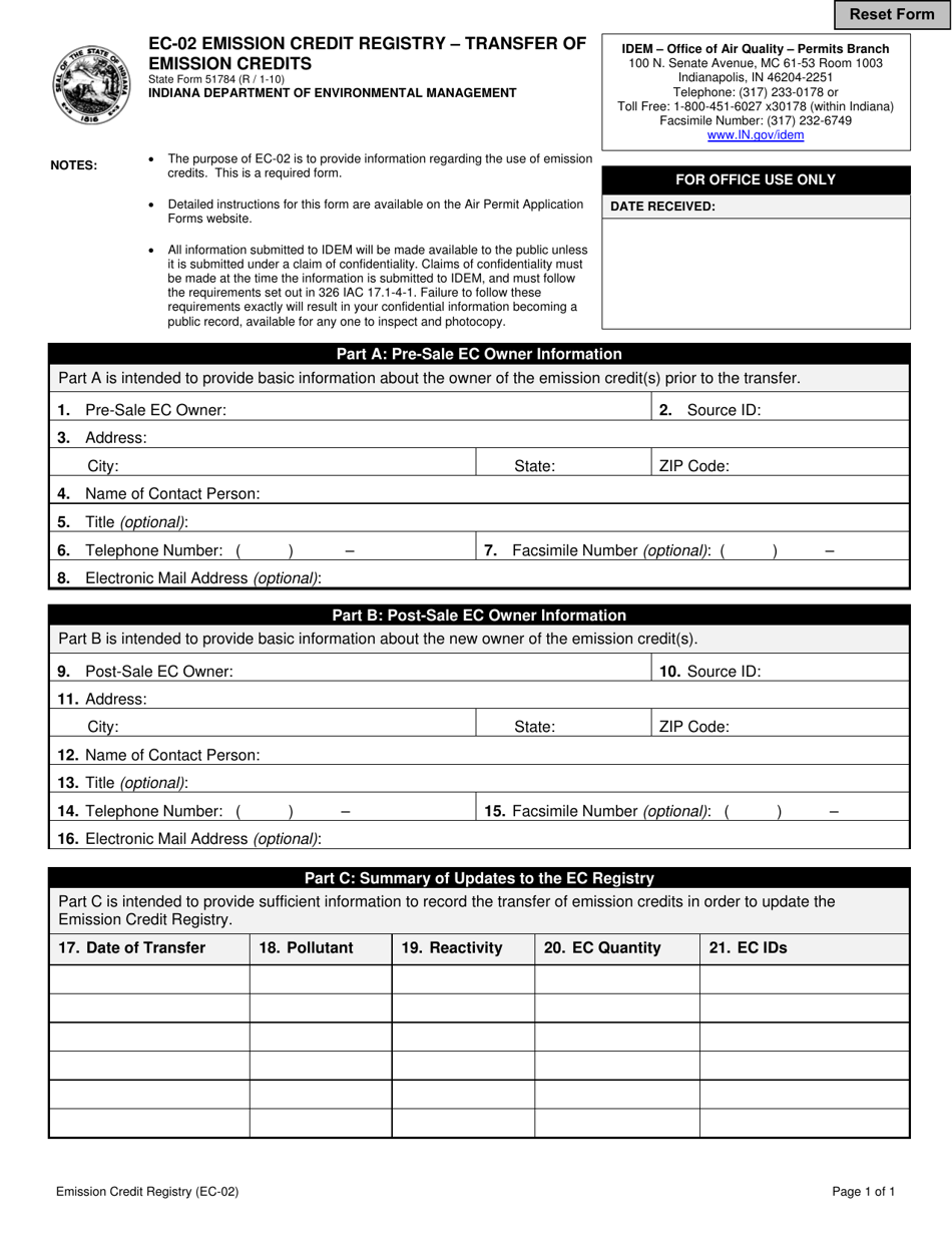 Form EC-02 (State Form 51784) - Fill Out, Sign Online and Download ...