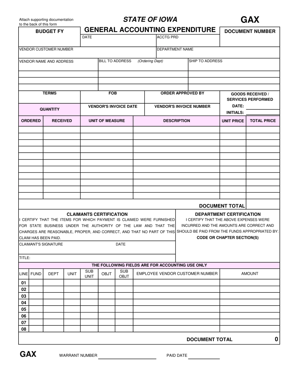 Form GAX - Fill Out, Sign Online and Download Fillable PDF, Iowa ...