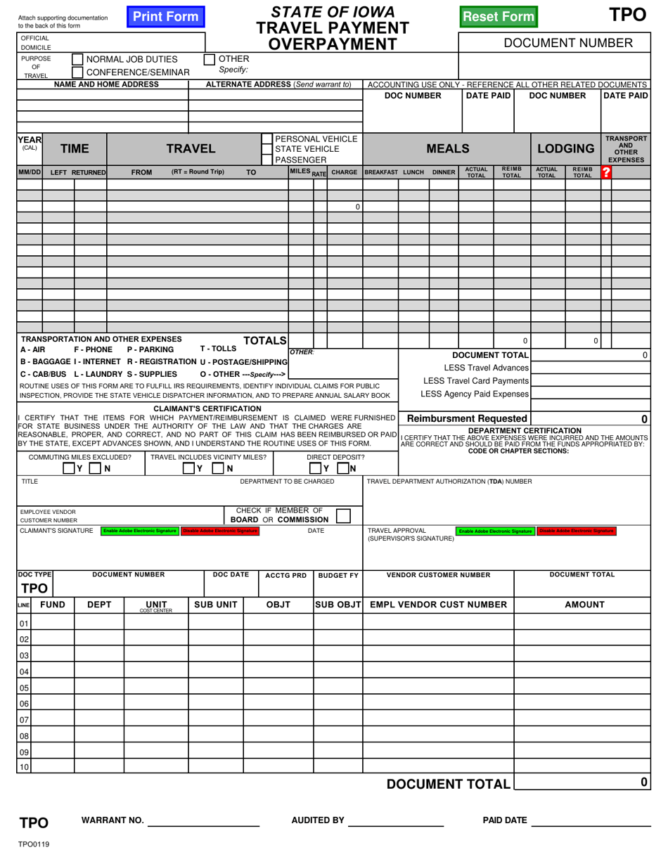 Form TPO - Fill Out, Sign Online and Download Fillable PDF, Iowa ...