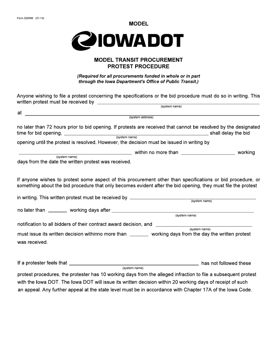 Form 020088 - Fill Out, Sign Online and Download Fillable PDF, Iowa ...