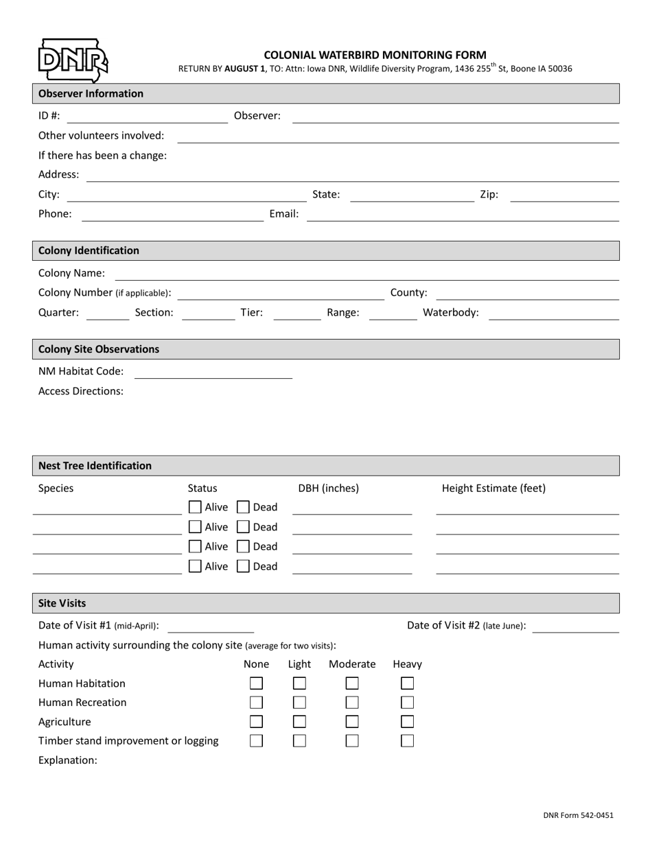 DNR Form 542-0451 Download Fillable PDF or Fill Online Colonial ...