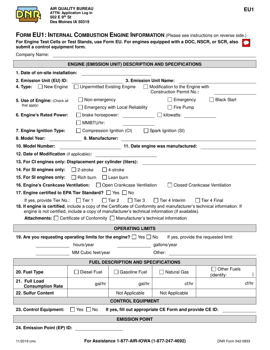 Form EU1 (DNR Form 542-0933) - Fill Out, Sign Online and Download ...