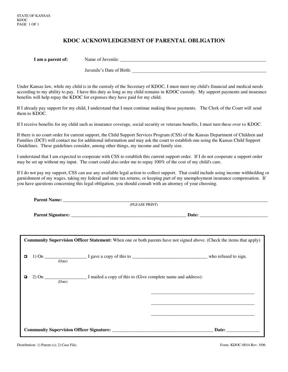 Form KDOC-0014 - Fill Out, Sign Online and Download Fillable PDF ...