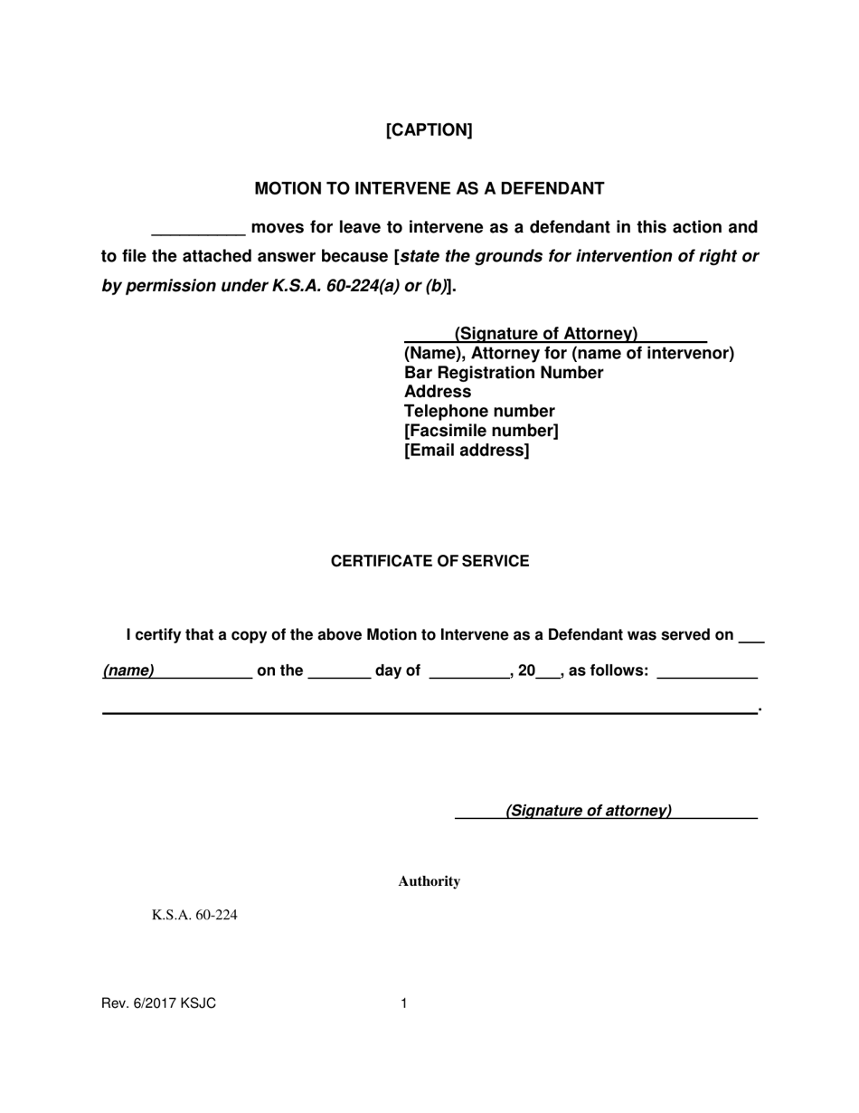 Kansas Motion to Intervene as a Defendant - Fill Out, Sign Online and ...