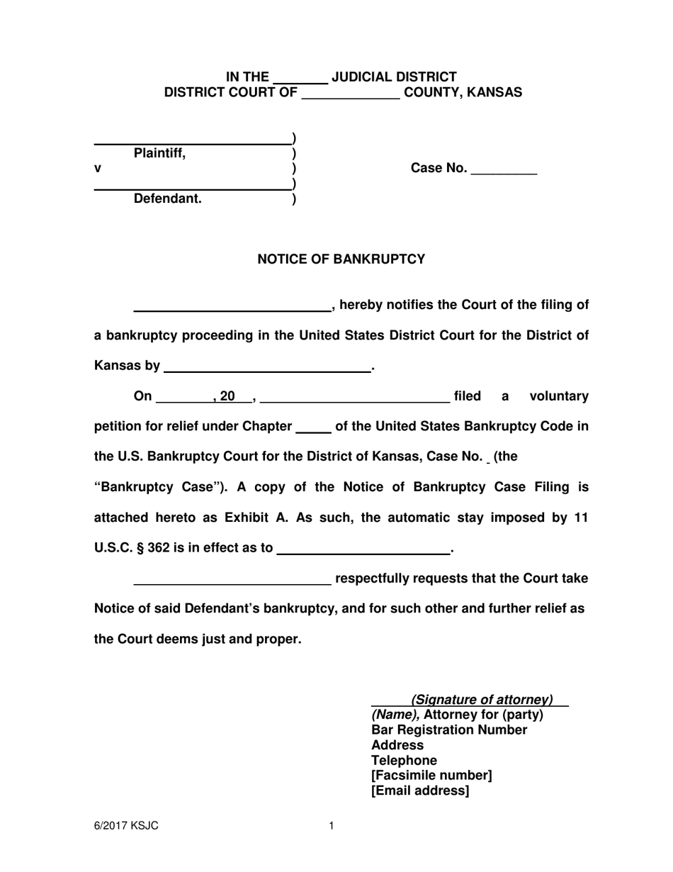 Kansas Notice of Bankruptcy - Fill Out, Sign Online and Download PDF ...