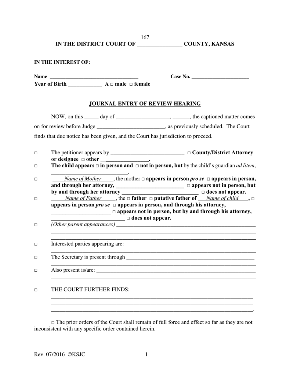 Form 167 - Fill Out, Sign Online and Download Printable PDF, Kansas ...