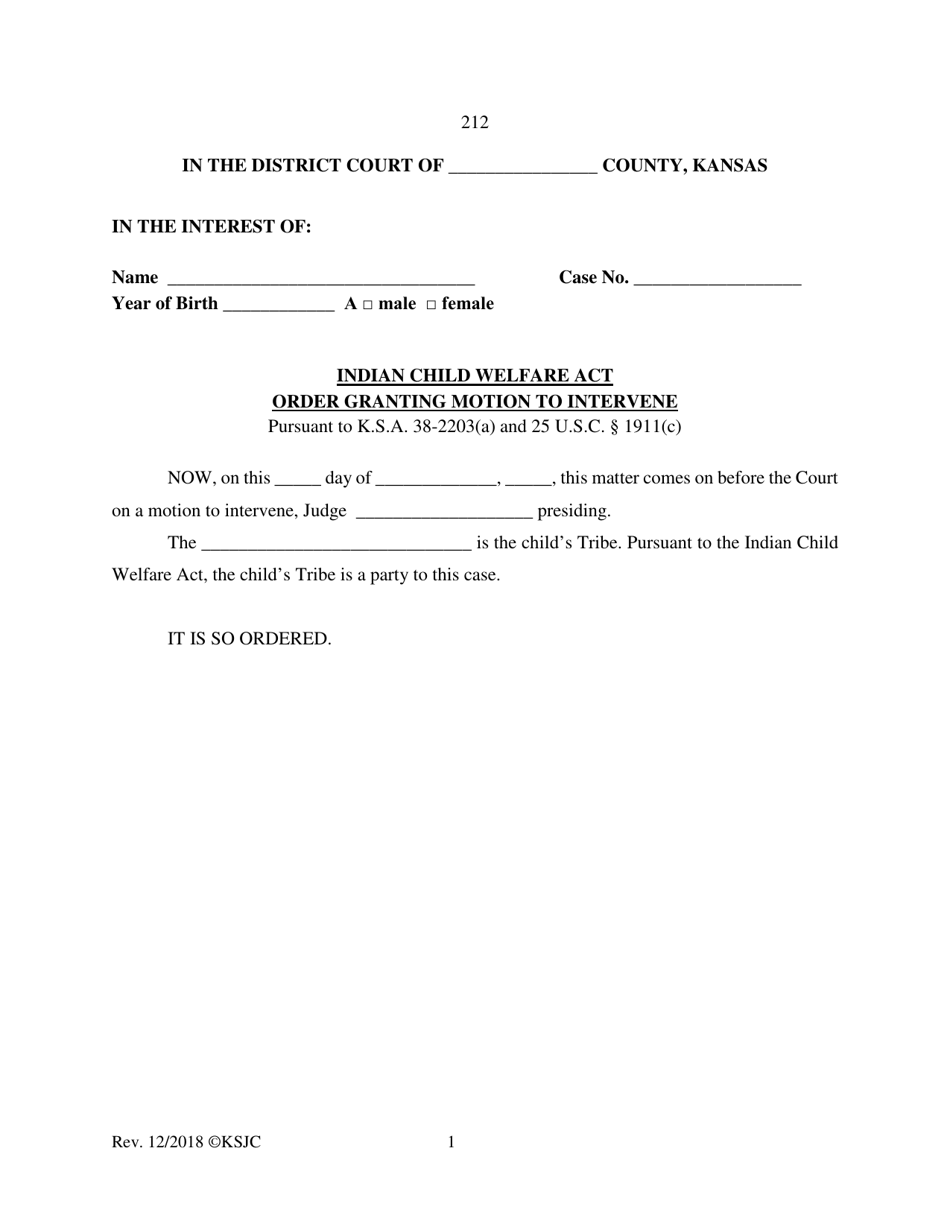 Form 212 Download Fillable PDF or Fill Online Indian Child Welfare Act ...