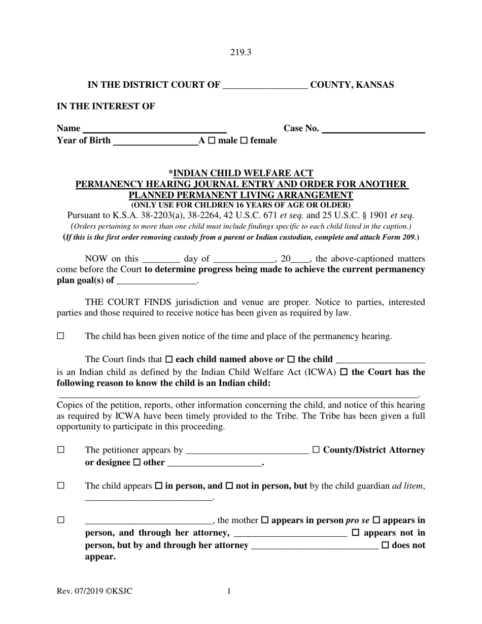 Form 219.3 - Fill Out, Sign Online and Download Fillable PDF, Kansas ...