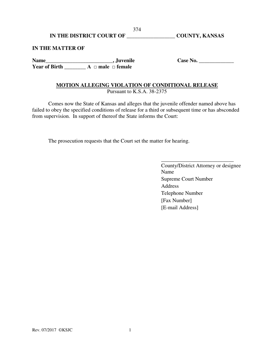 Form 374 - Fill Out, Sign Online and Download Printable PDF, Kansas ...