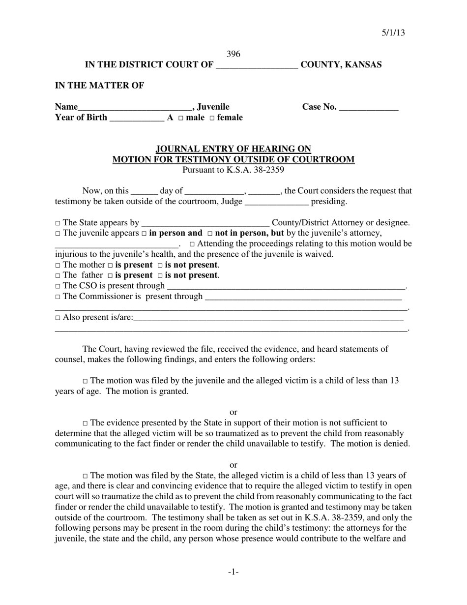 Form 396 - Fill Out, Sign Online and Download Printable PDF, Kansas ...