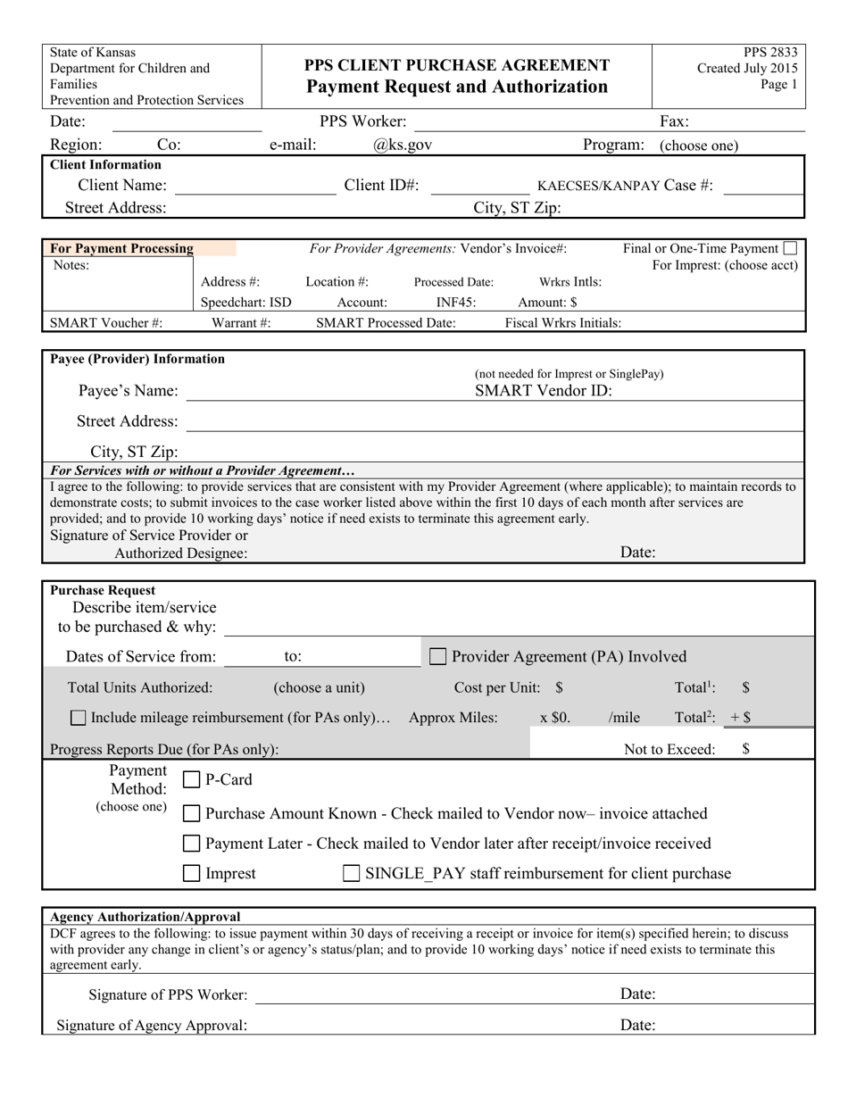 Form PPS2833 - Fill Out, Sign Online and Download Printable PDF, Kansas ...