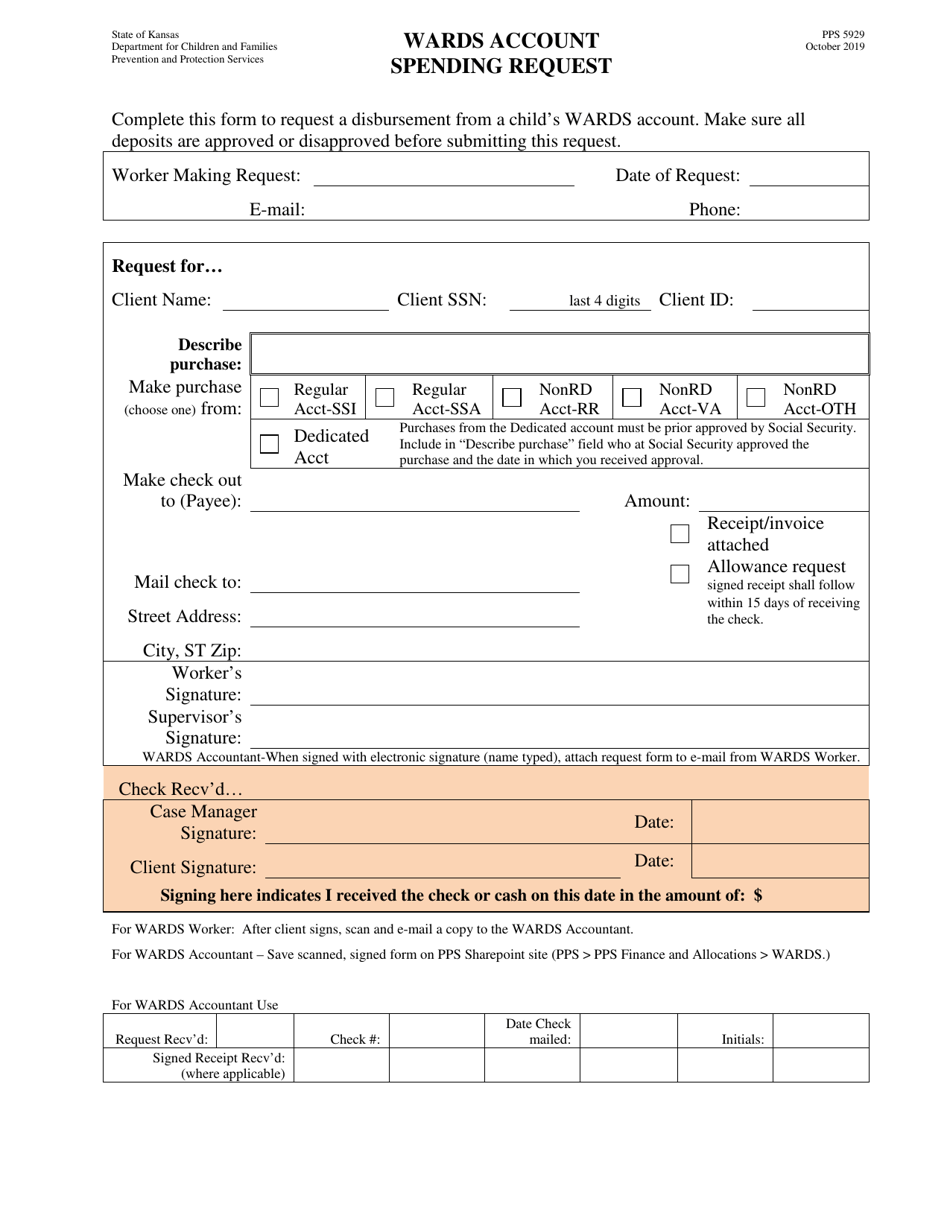 Form PPS5929 Download Printable PDF or Fill Online Wards Account ...