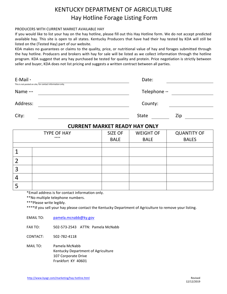 Kentucky Hay Hotline Forage Listing Form - Fill Out, Sign Online and ...