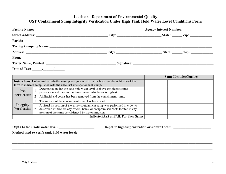 Louisiana Ust Containment Sump Integrity Verification Under High Tank ...
