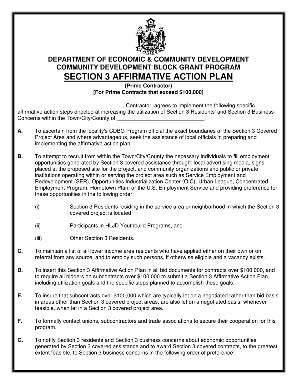 Maine Community Development Block Grant Program Section 3 Affirmative Action Plan - Fill Out ...