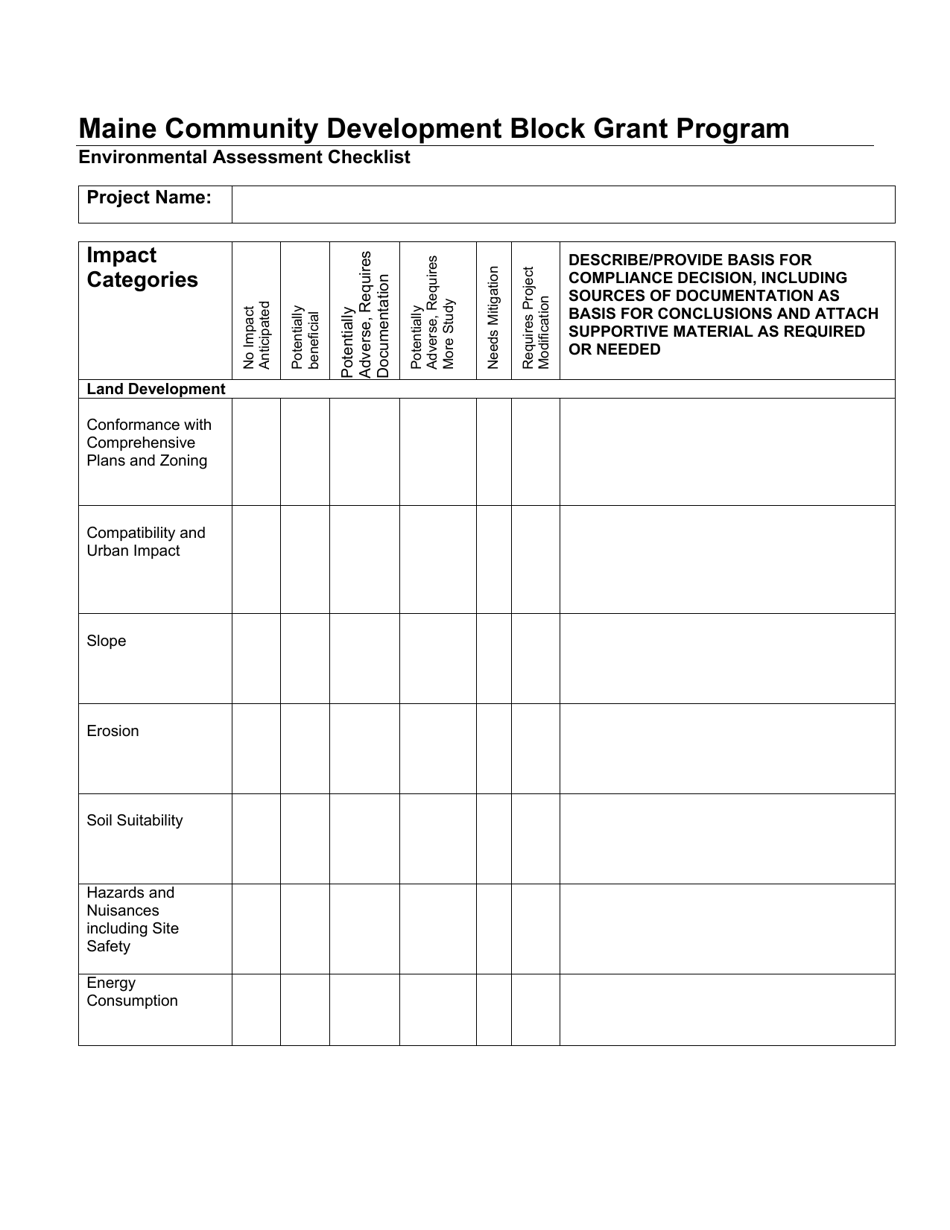 Maine Maine Community Development Block Grant Program Environmental ...