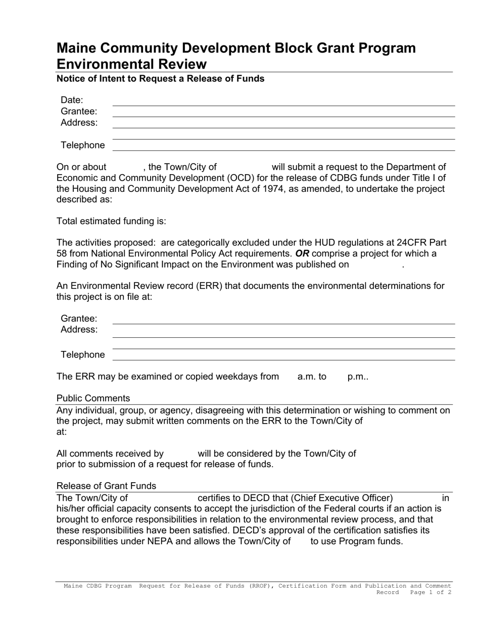 Maine Maine Community Development Block Grant Program Environmental ...