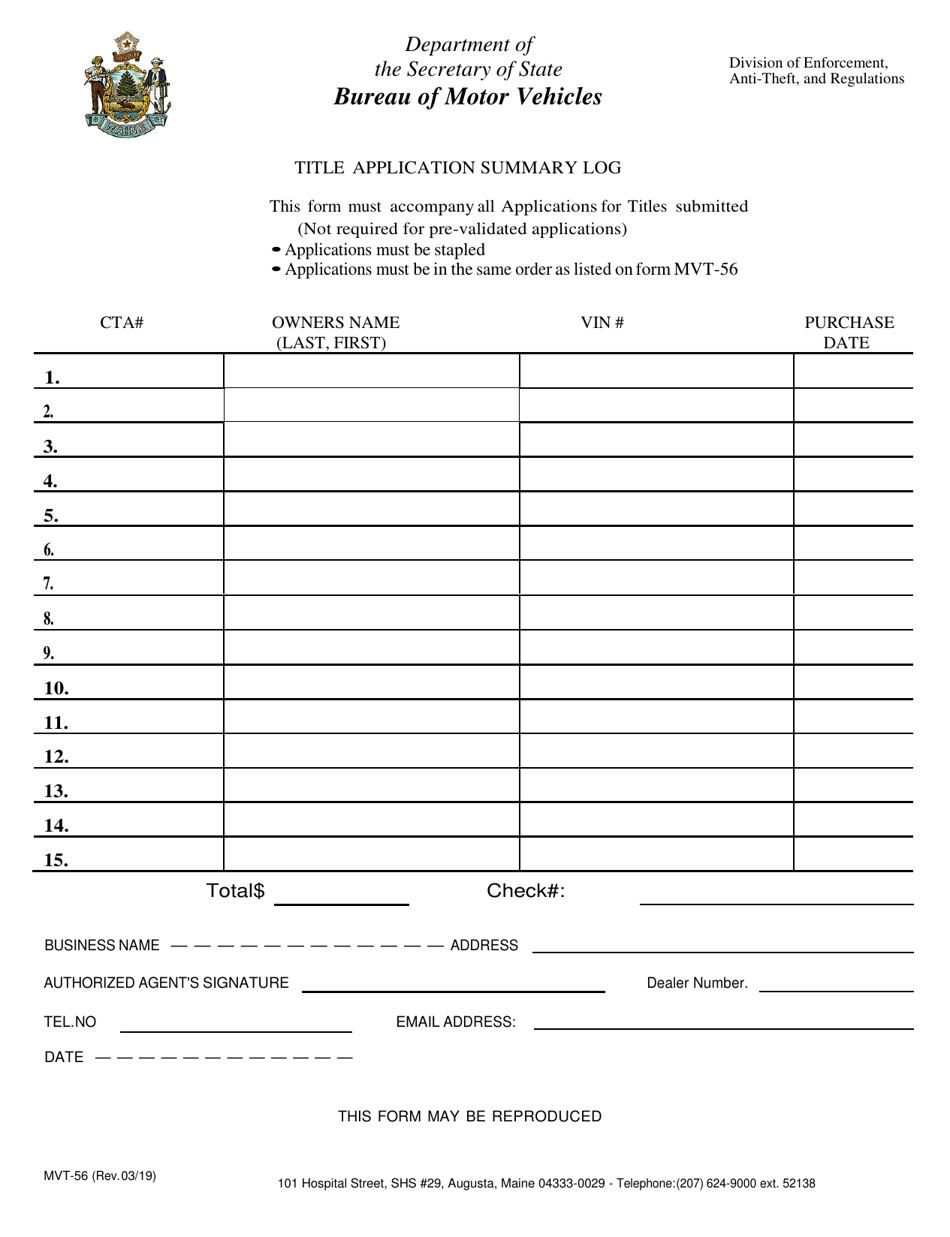 Form MVT-56 - Fill Out, Sign Online and Download Fillable PDF, Maine ...
