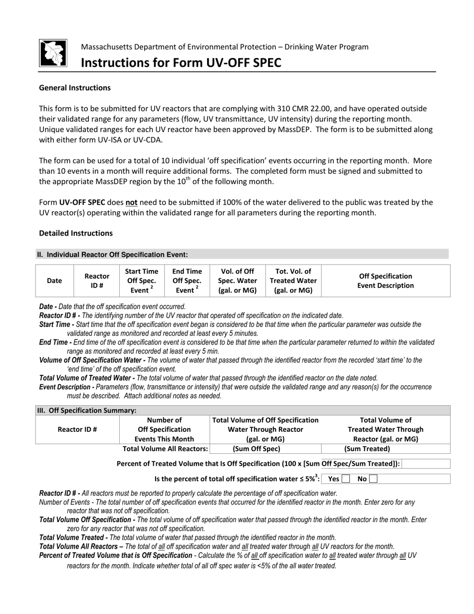 Download Instructions for Form UV-OFF SPEC Swtr Uv Reactor - Monthly ...