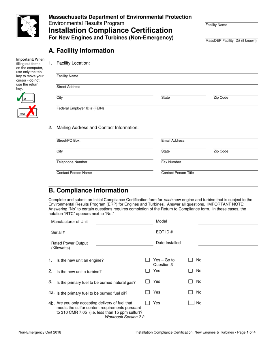 Massachusetts Installation Compliance Certification for New Engines and ...