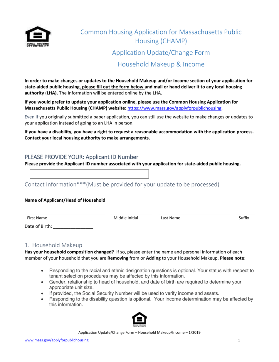 Massachusetts Champ Application Update/Change Form - Household Makeup ...