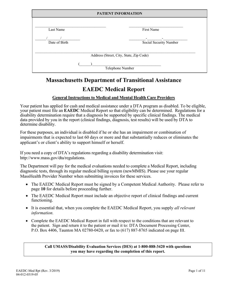 Massachusetts Eaedc Medical Report - Fill Out, Sign Online and Download ...
