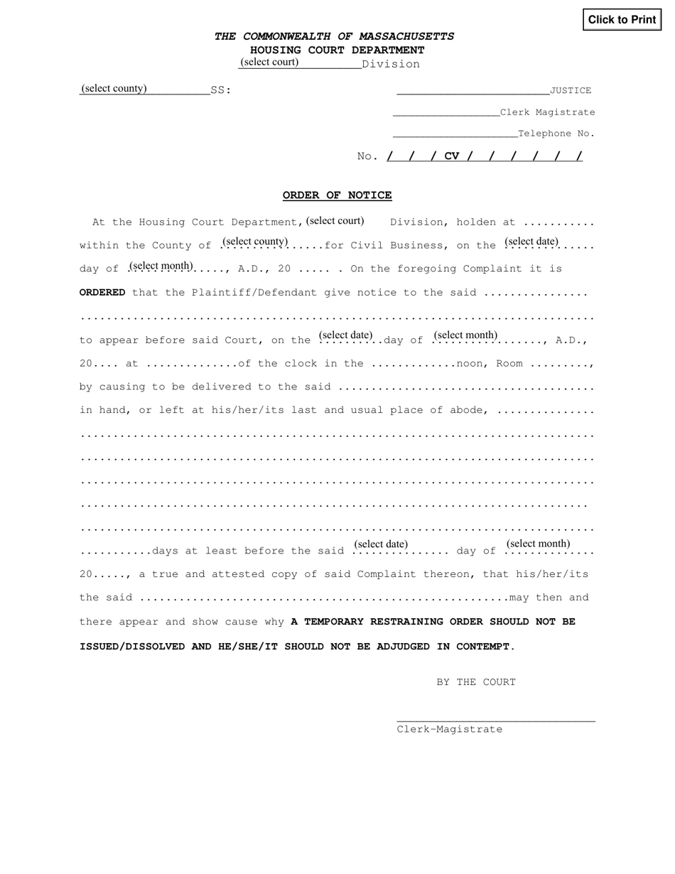 Massachusetts Order Of Notice Fill Out Sign Online And Download PDF