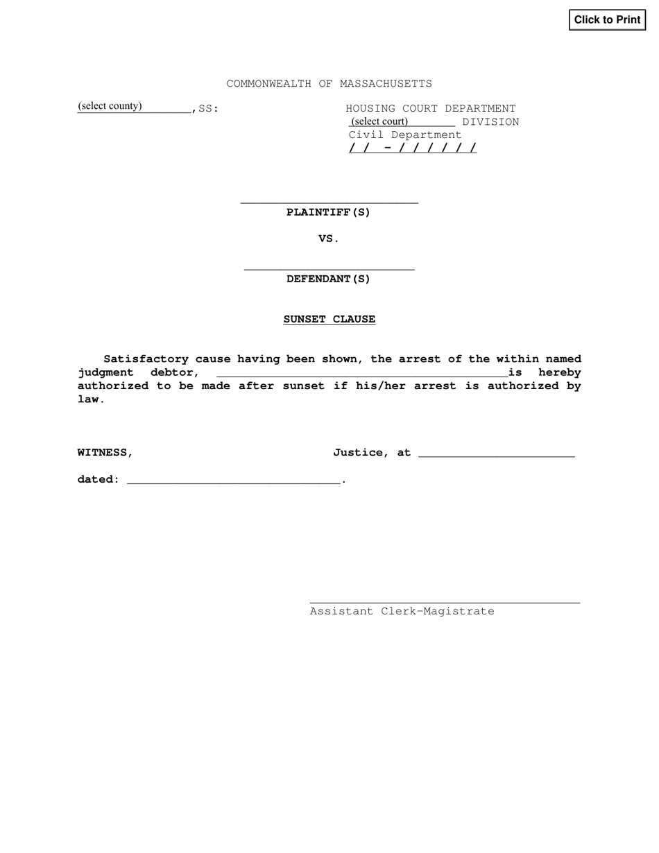 Massachusetts Sunset Clause - Fill Out, Sign Online and Download PDF ...