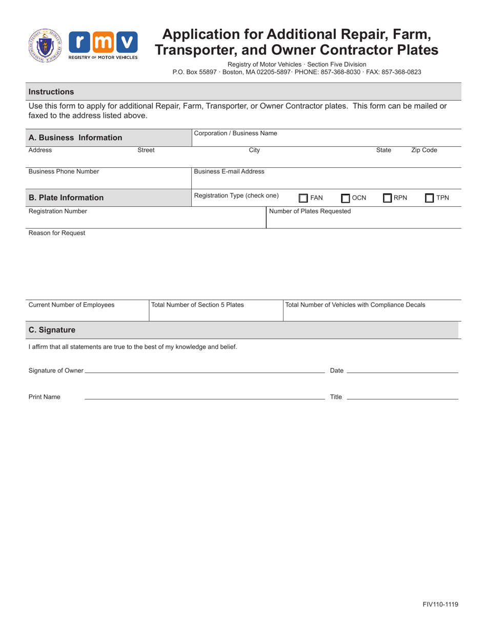 Form FIV110 - Fill Out, Sign Online and Download Fillable PDF ...