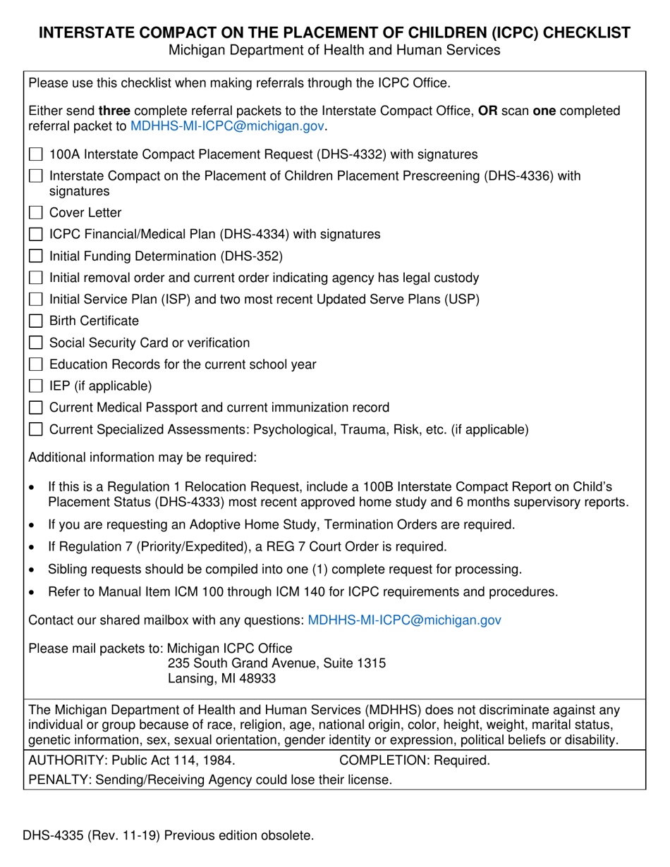 Form DHS-4335 - Fill Out, Sign Online and Download Printable PDF ...