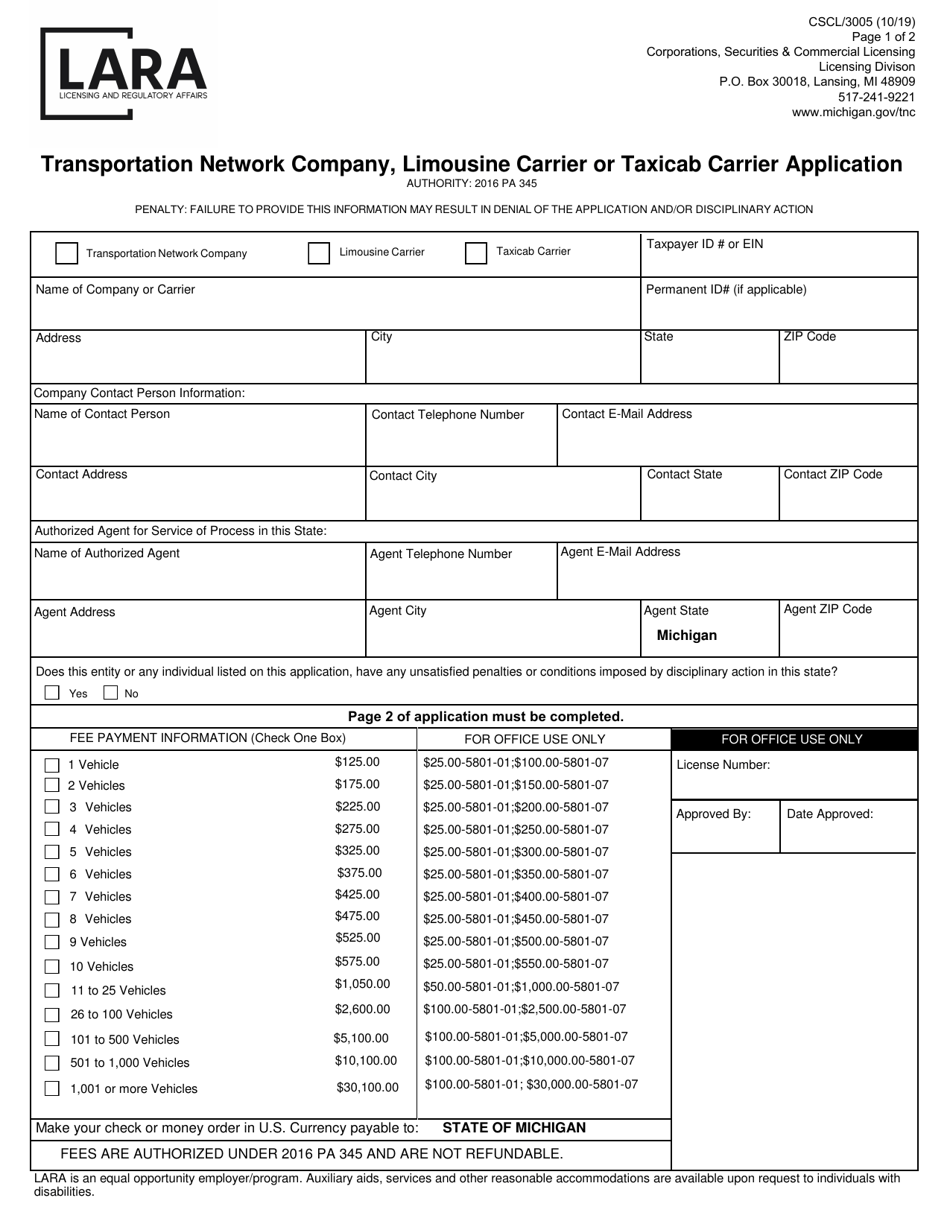 Form CSCL/3005 Download Fillable PDF or Fill Online Transportation ...