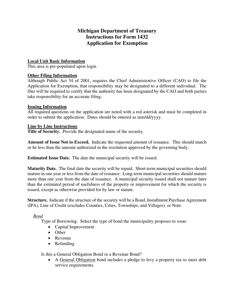 Download Instructions for Form 1432 Application for Exemption PDF ...