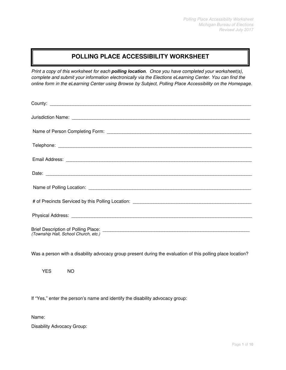 Michigan Polling Place Accessibility Worksheet - Fill Out, Sign Online ...