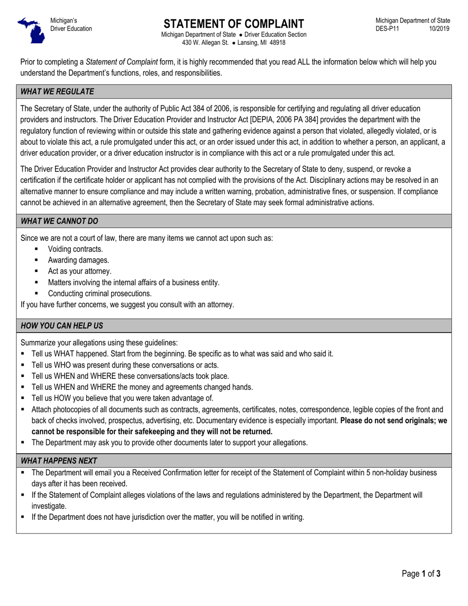 Form DES-P11 - Fill Out, Sign Online and Download Fillable PDF ...