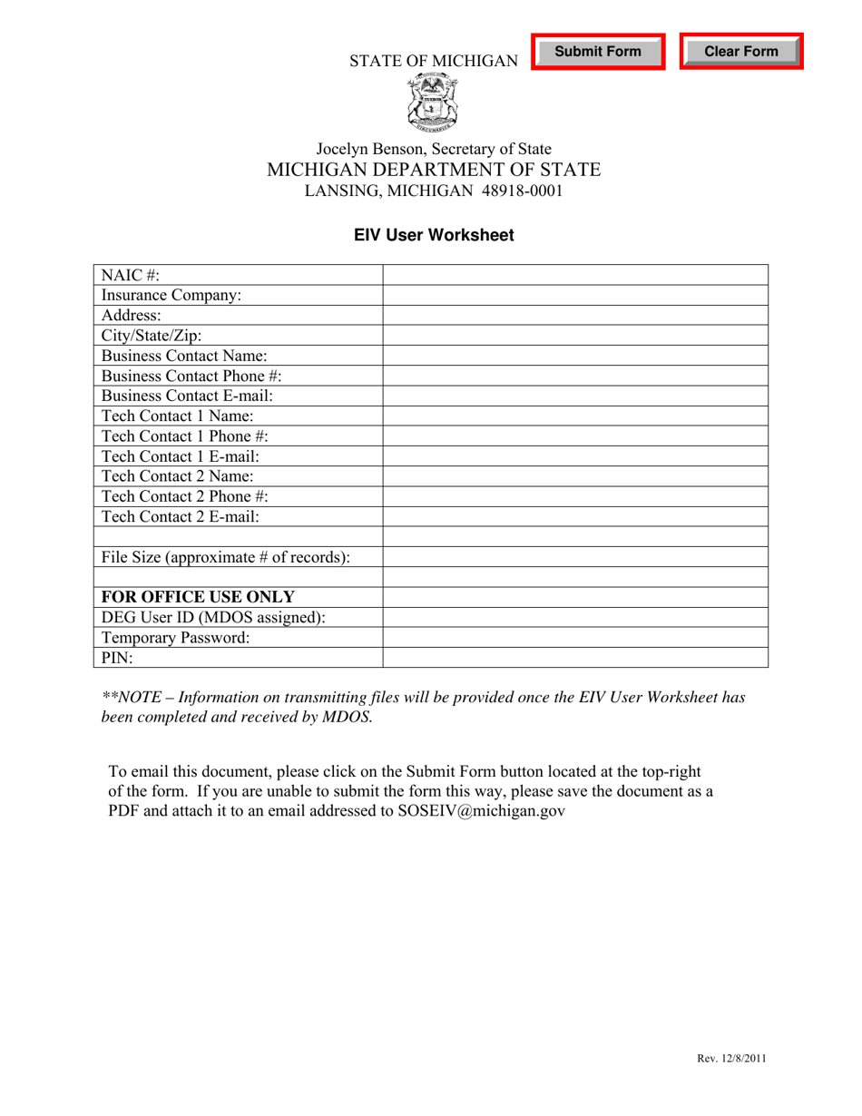 Michigan Eiv User Worksheet - Fill Out, Sign Online and Download PDF ...