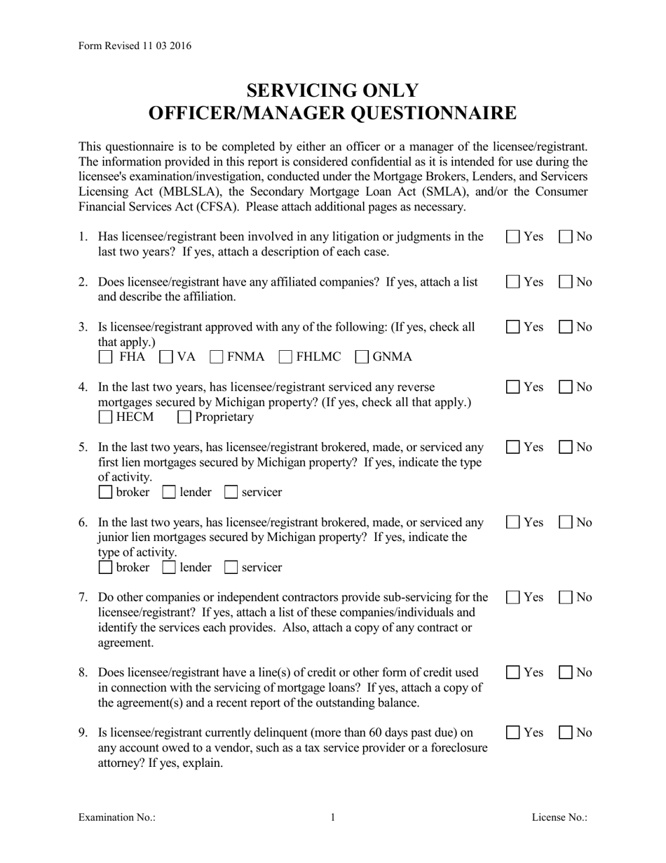 Michigan Servicing Only Officer/Manager Questionnaire - Fill Out, Sign ...