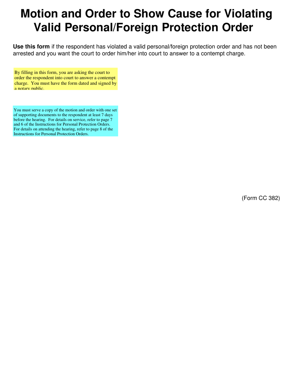 Form CC382 - Fill Out, Sign Online and Download Fillable PDF, Michigan ...
