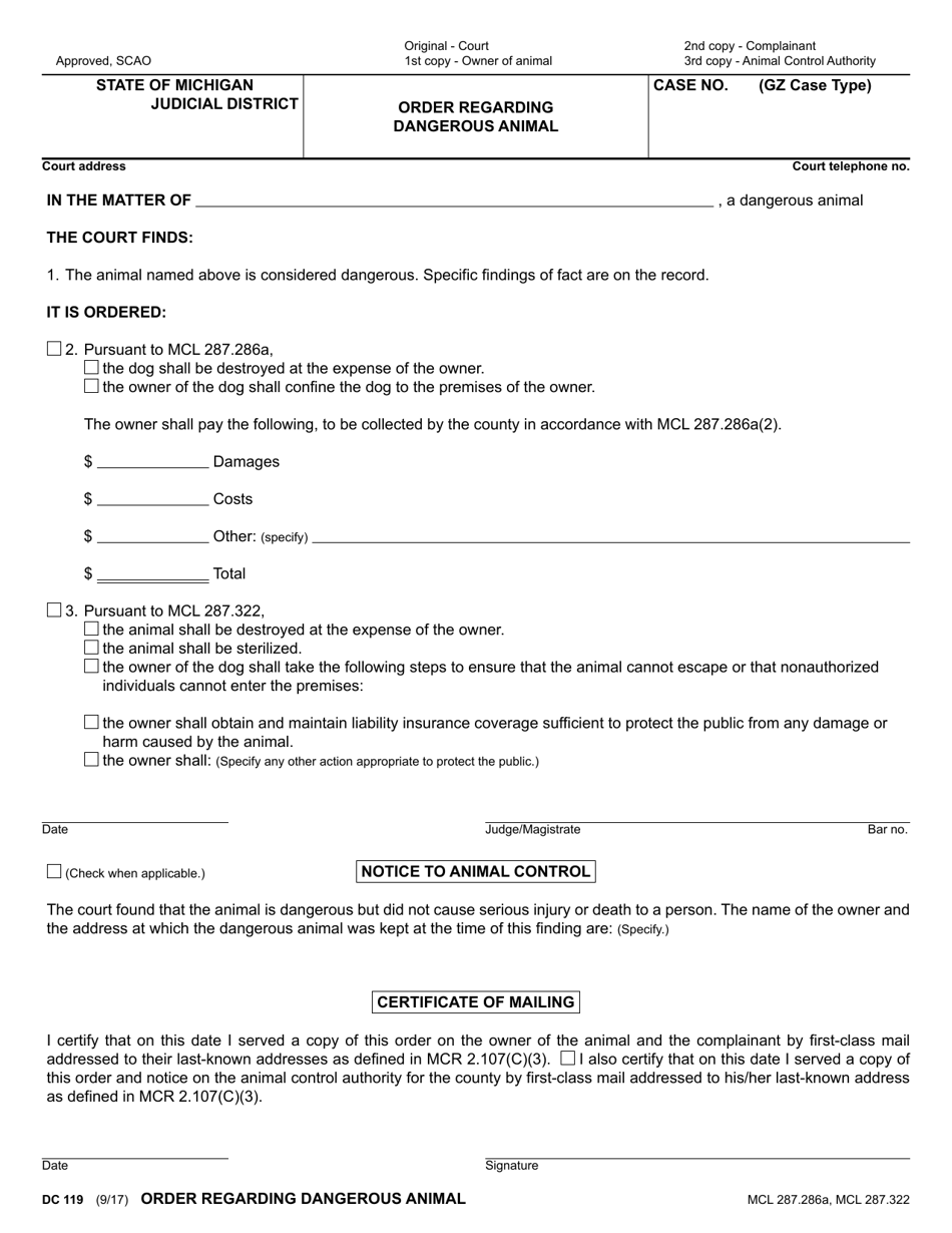 Form DC119 - Fill Out, Sign Online and Download Fillable PDF, Michigan ...