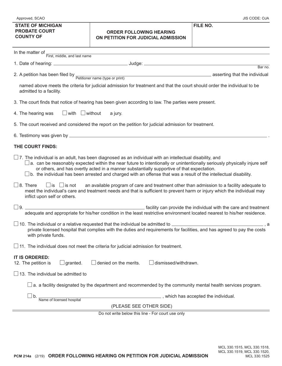 Form PCM214A Download Fillable PDF or Fill Online Order Following ...