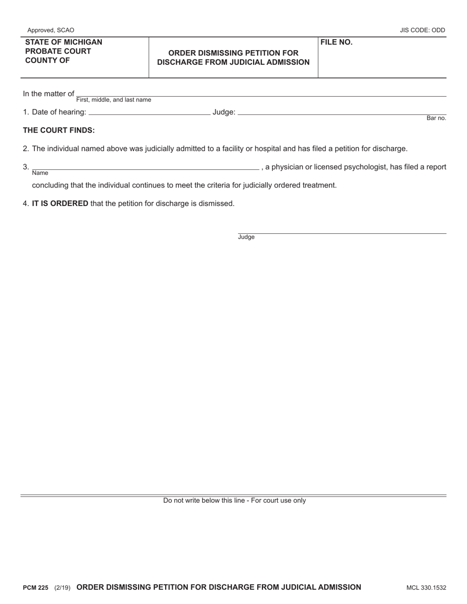 Form PCM225 Download Fillable PDF or Fill Online Order Dismissing ...