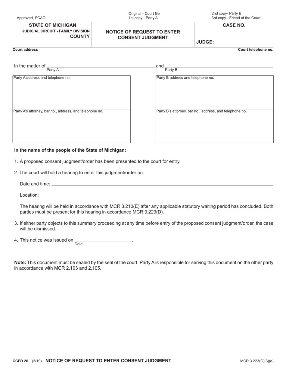 Form CCFD26 - Fill Out, Sign Online and Download Fillable PDF, Michigan ...