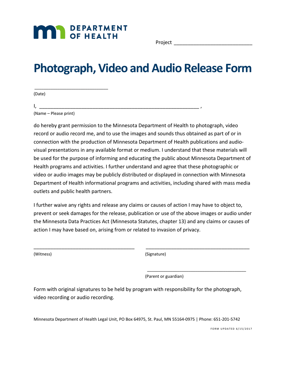 Minnesota Photograph, Video and Audio Release Form - Fill Out, Sign ...